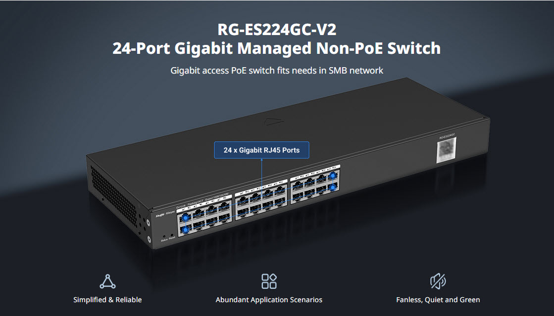 RG-ES224GC-V2 Reyee Cloud Managed Smart Switch 24 Port Gbps